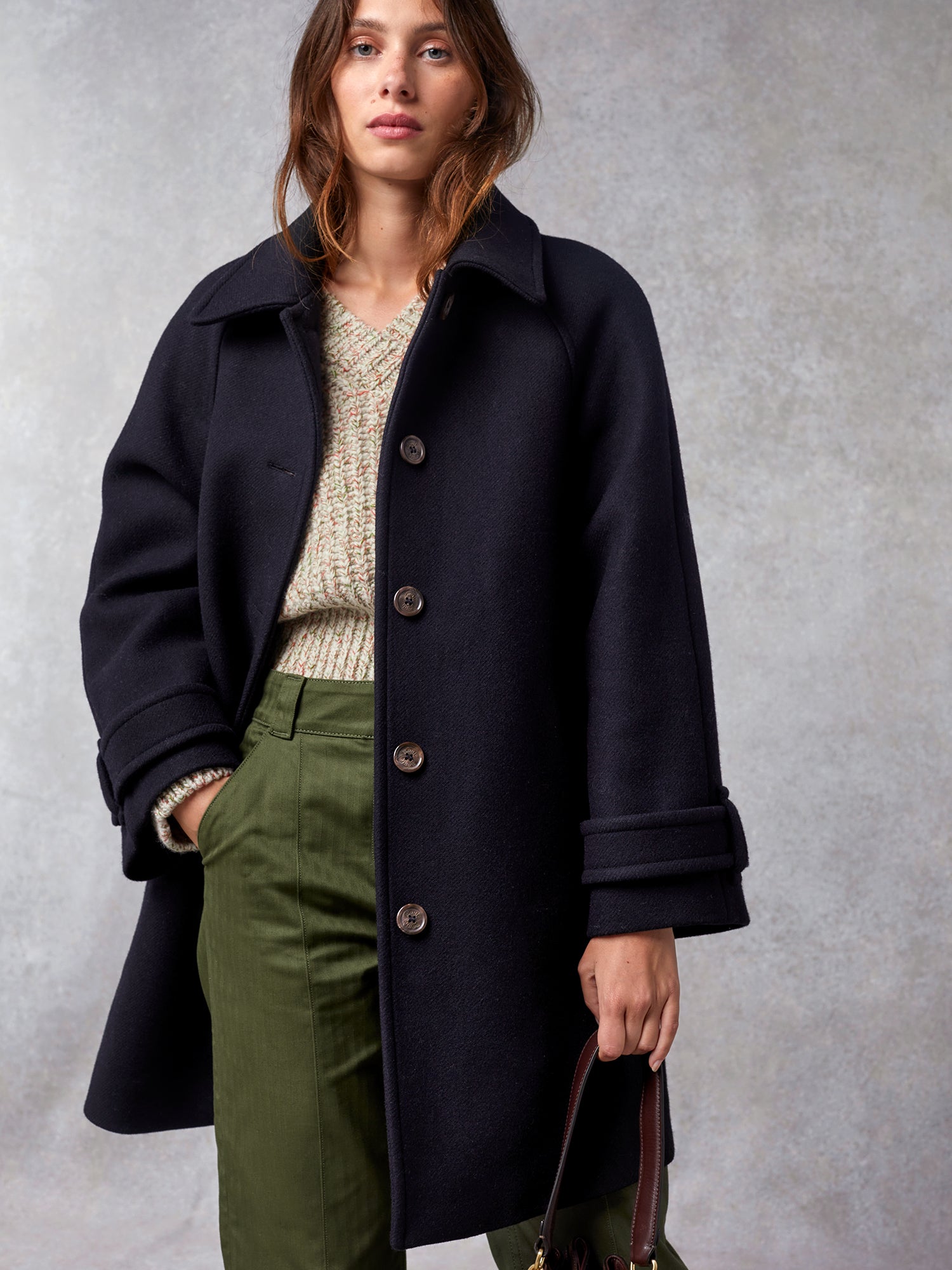 Straight navy wool pea coat | Rouje