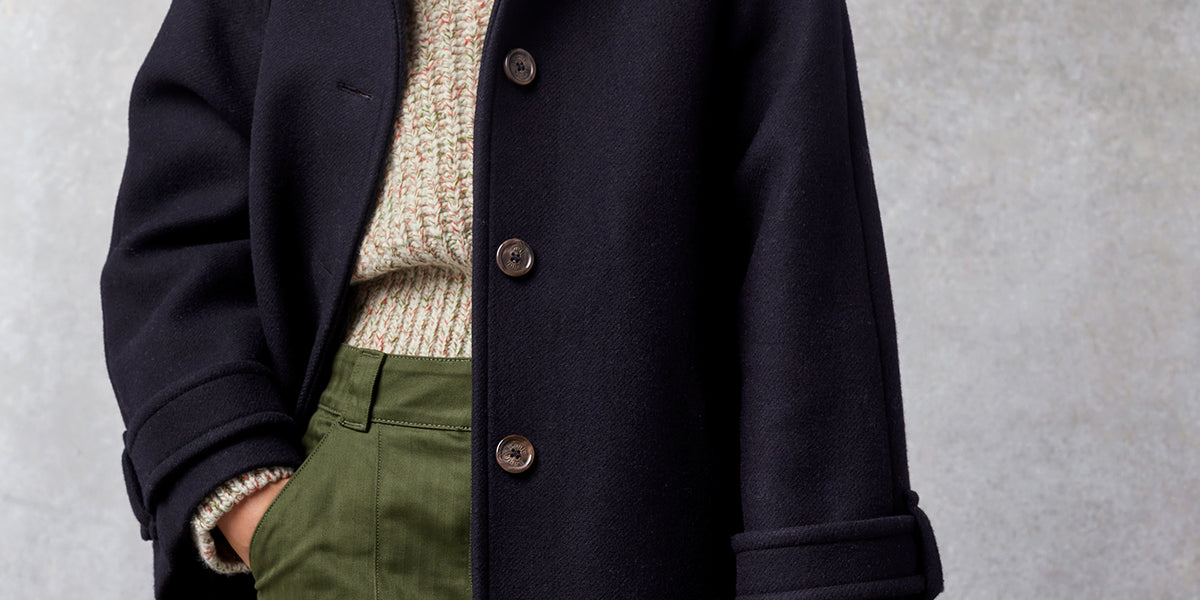 Straight navy wool pea coat | Rouje