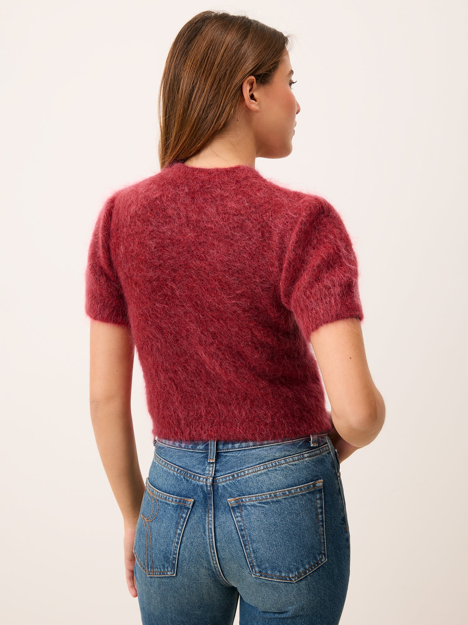 Red puff-sleeve cropped cardigan – Abelina | Rouje