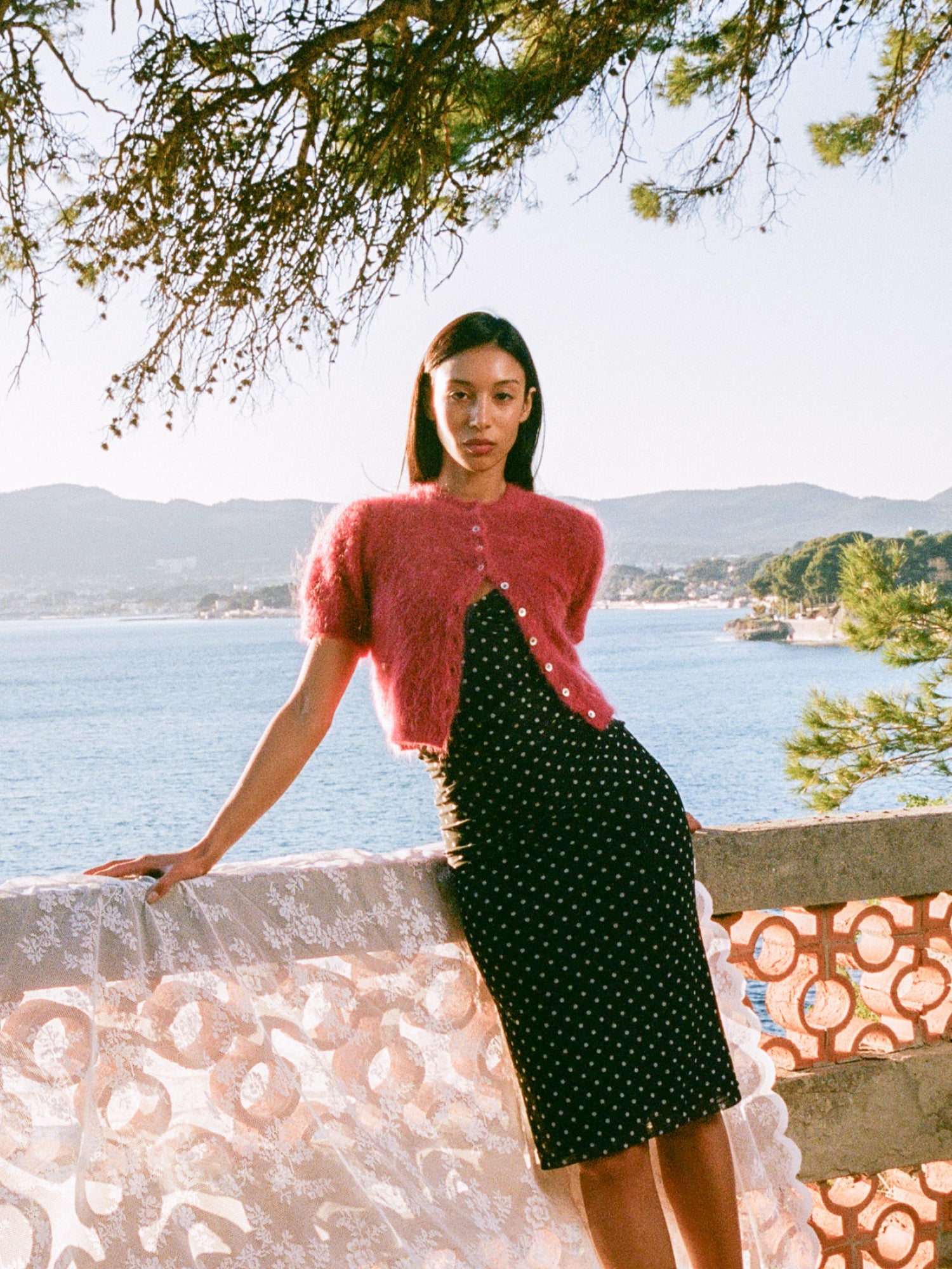 Red puff-sleeve cropped cardigan – Abelina | Rouje