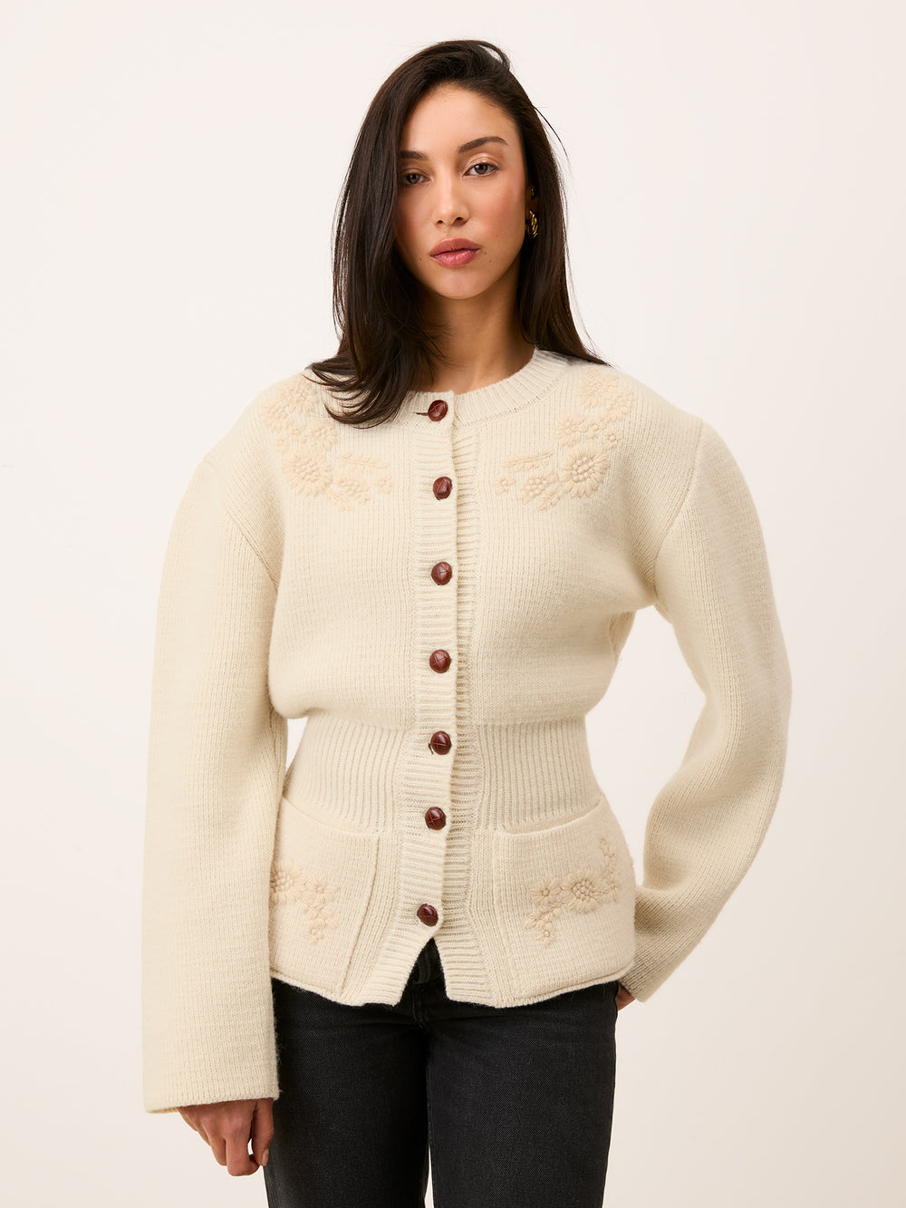 Cardigan Atlas embroidered ecru | Rouje