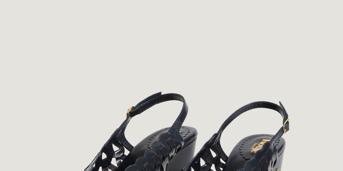 Sandales compensées tressées en cuir marine | Rouje