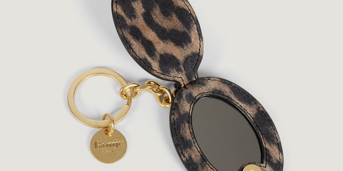 Miroir de poche en cuir léopard | Rouje