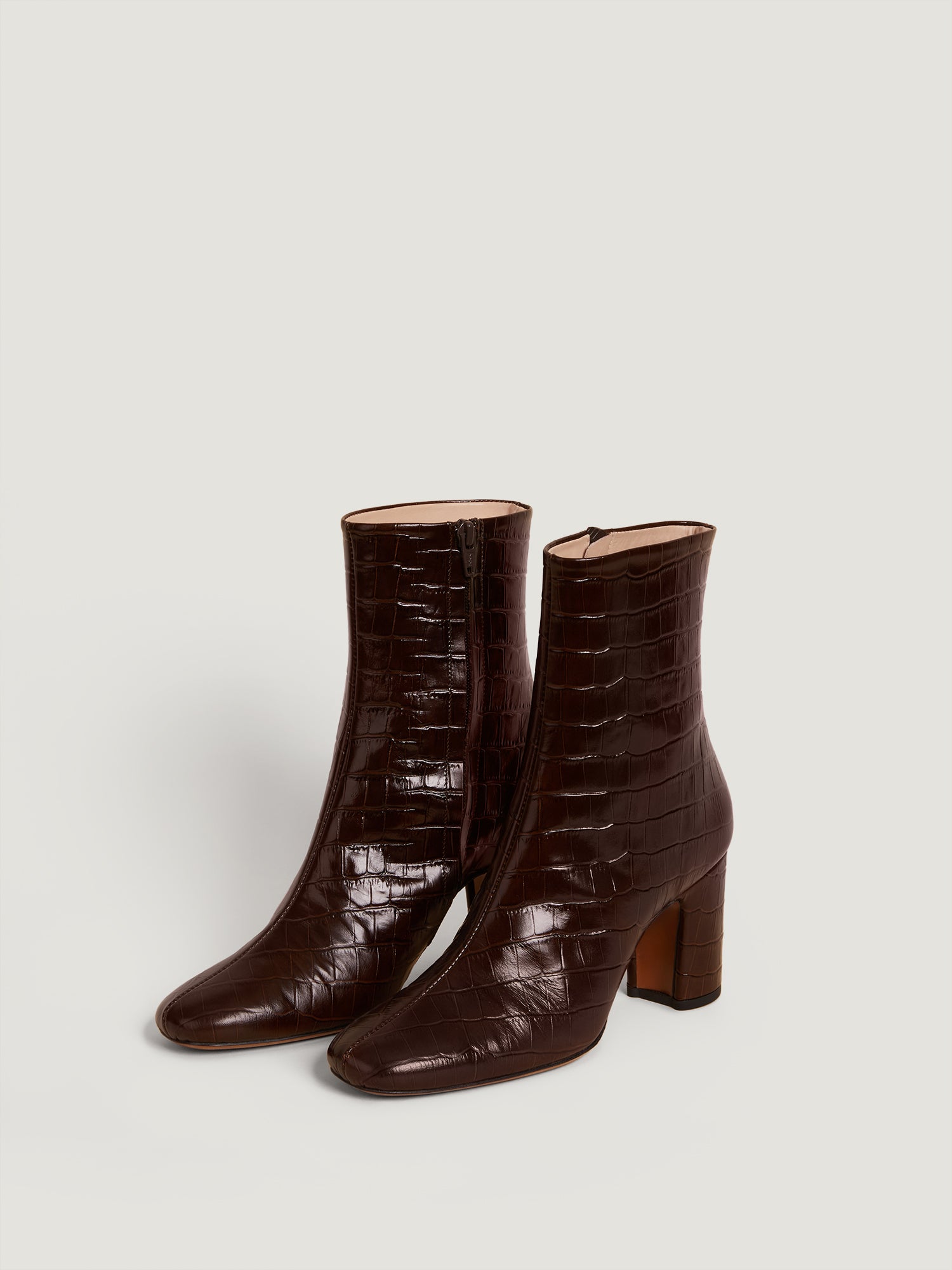 Chocolate crocodile leather ankle boots | Rouje