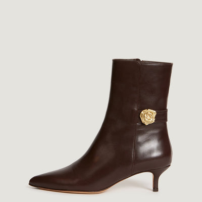 Bottines pointues à talon en cuir chocolat | Rouje