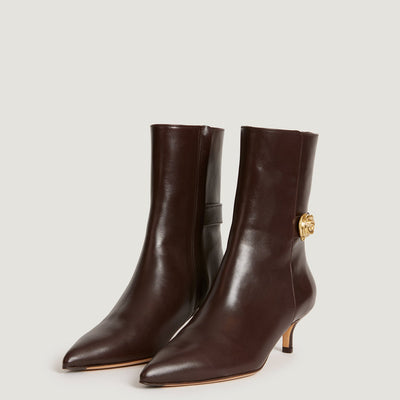 Bottines pointues à talon en cuir chocolat | Rouje