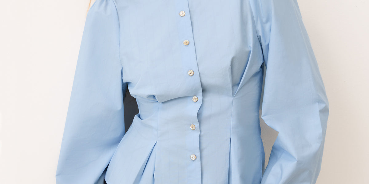 Sky blue fitted boat-neck shirt – Claudine | Rouje