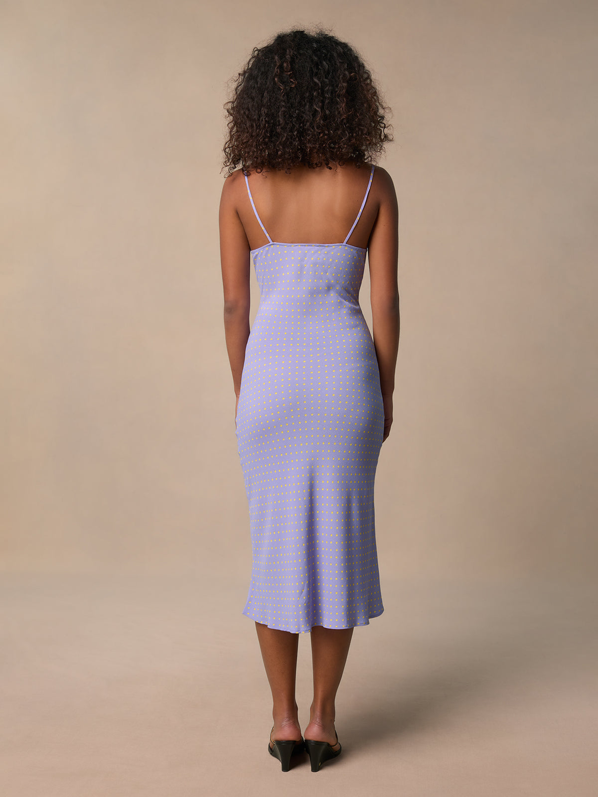 Purple midi dress with a tie on the neckline | Rouje
