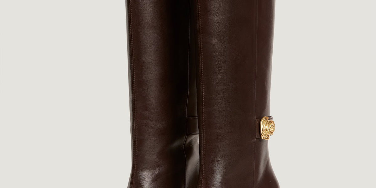 Chocolate leather high heel pointed boots | Rouje