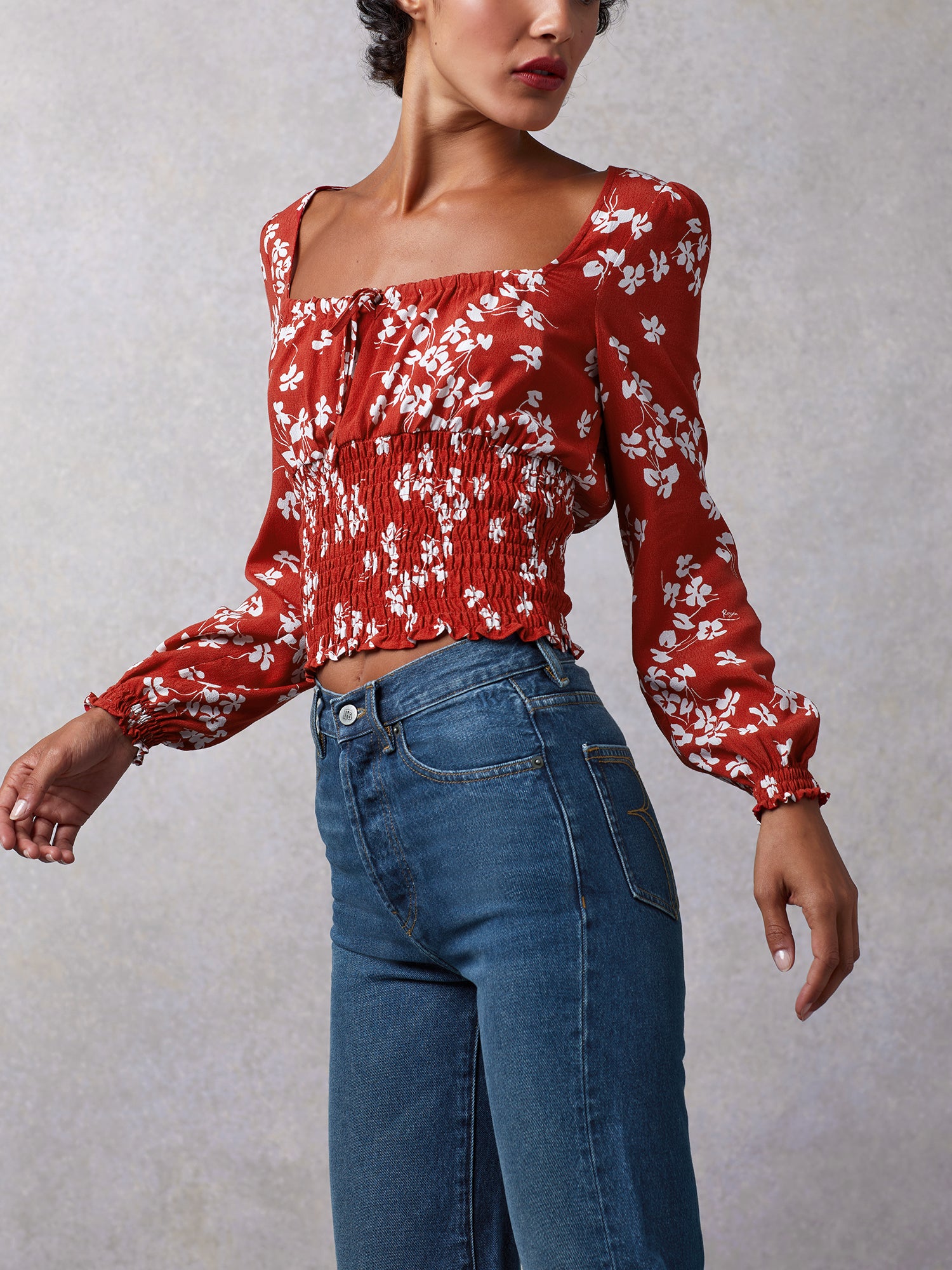 Red cherry print top to smock | Rouje