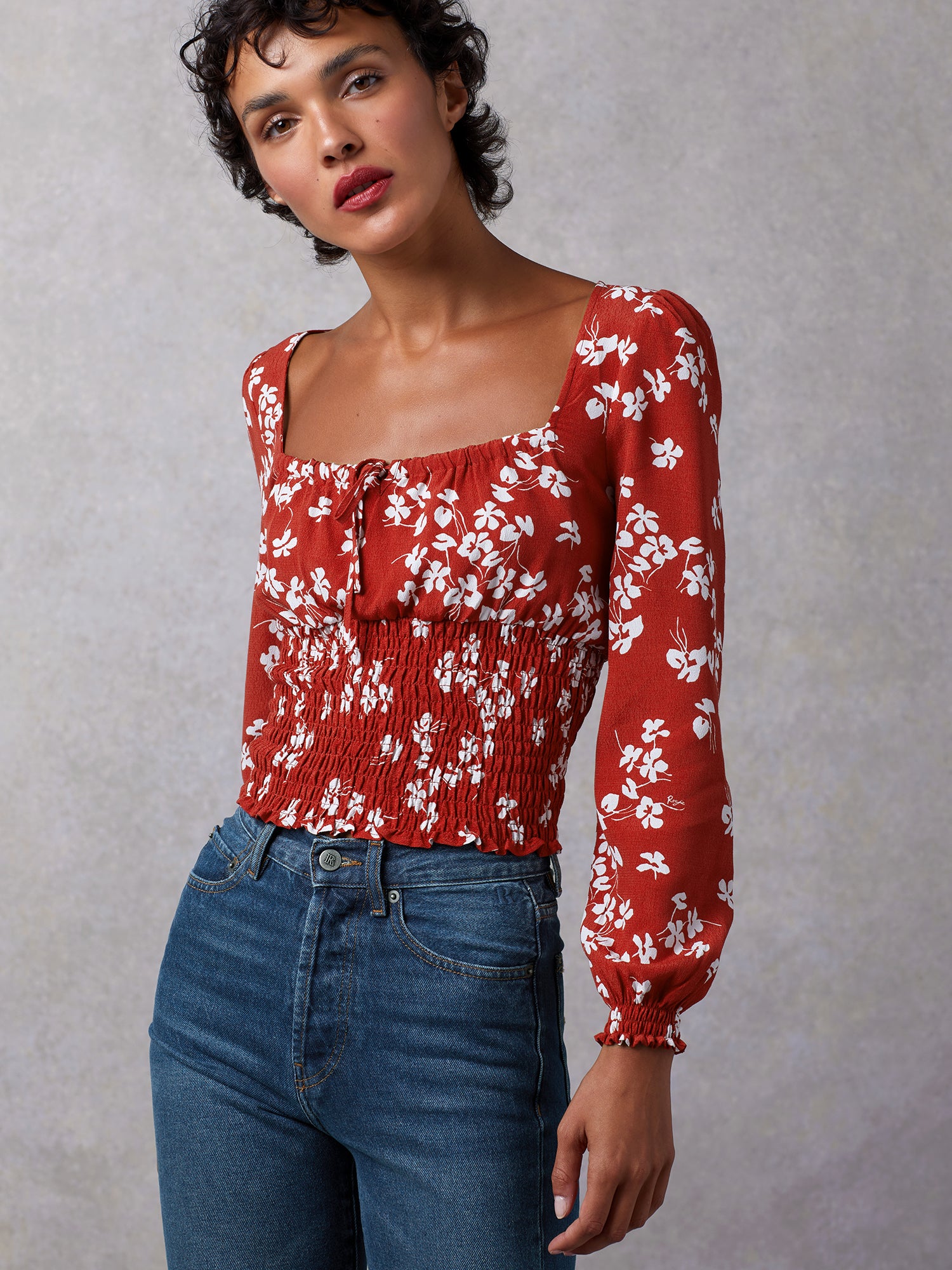 Red cherry print top to smock | Rouje