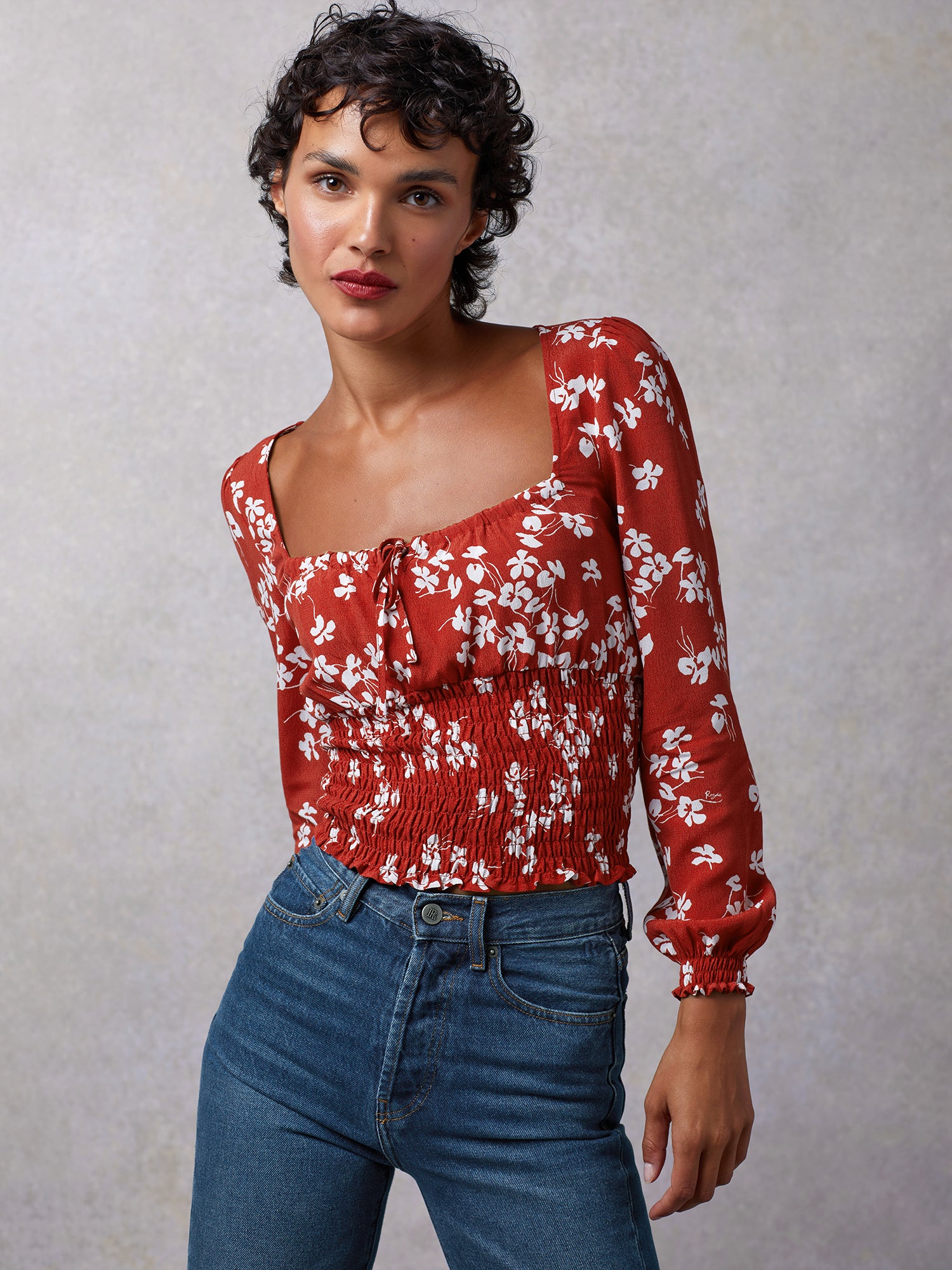 Red cherry print top to smock | Rouje