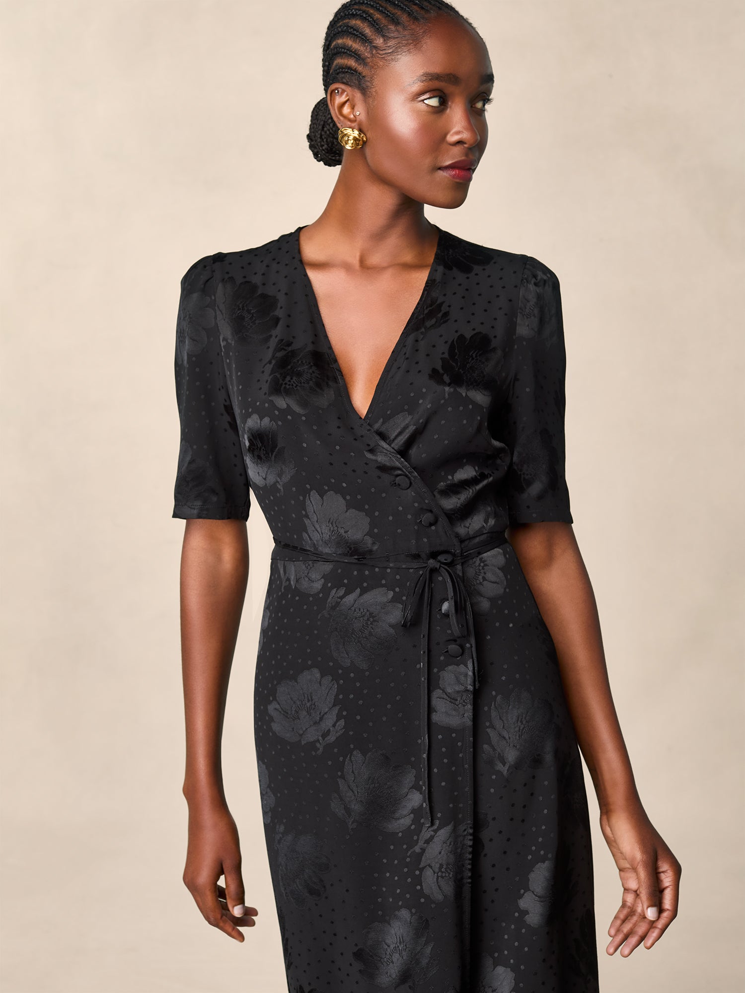 Mid-length jacquard wrap dress | Rouje