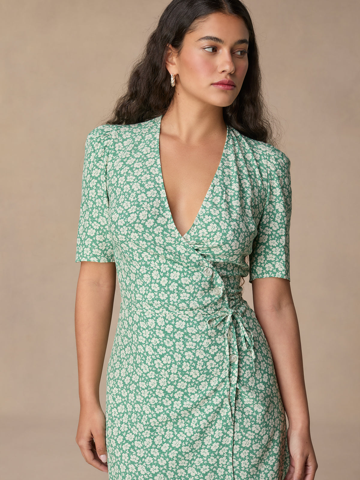 Green floral midi wrap dress | Rouje