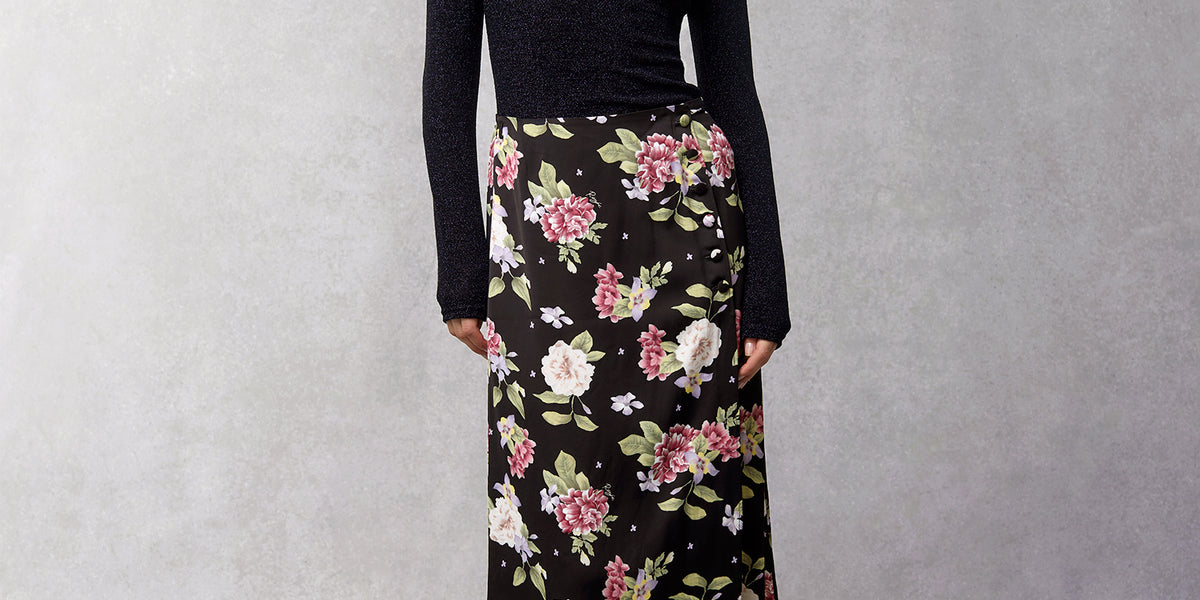 Printed wrap midi skirt | Rouje