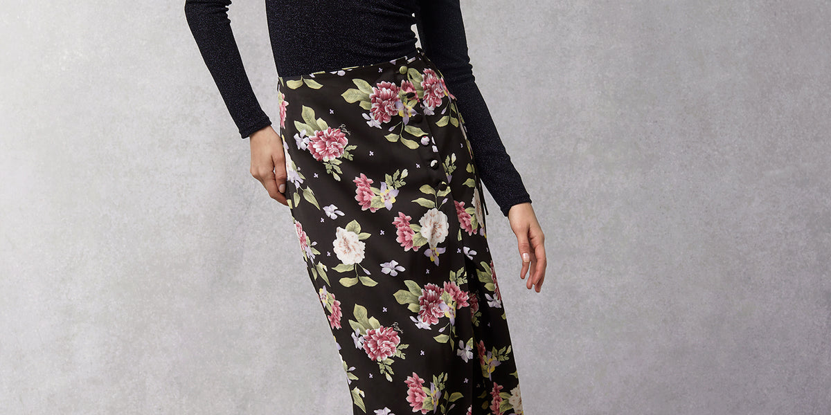 Printed wrap midi skirt | Rouje
