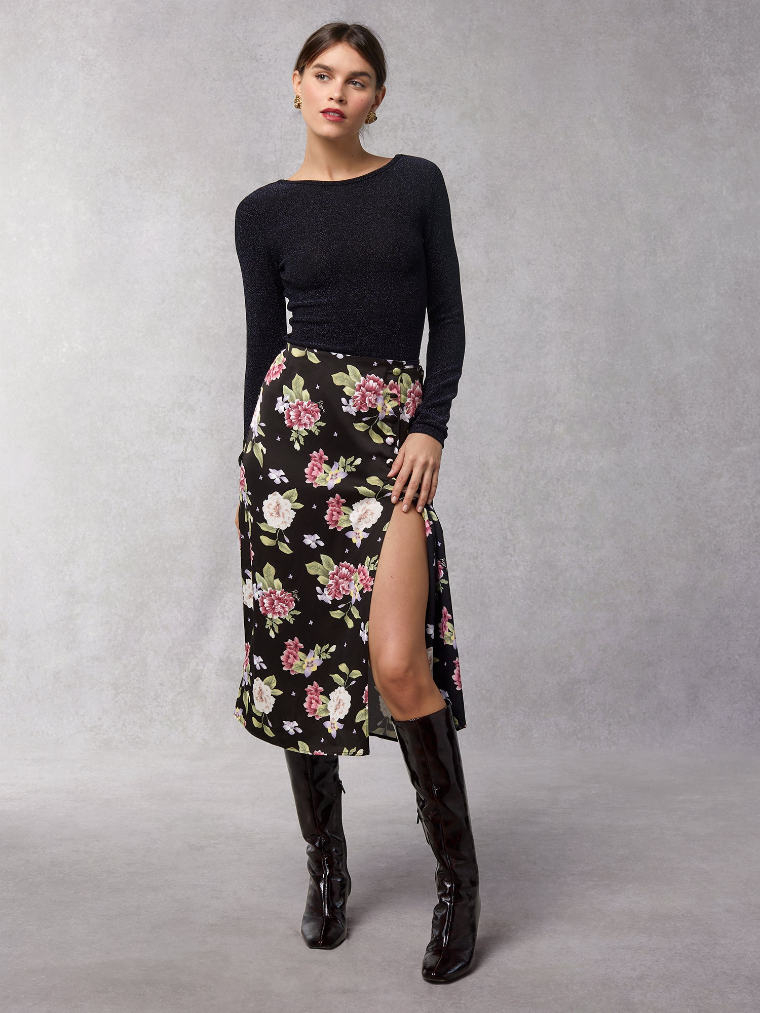 Printed wrap midi skirt | Rouje