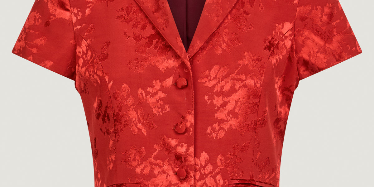 Top ajustado de manga mini en jacquard de flores | Rouje