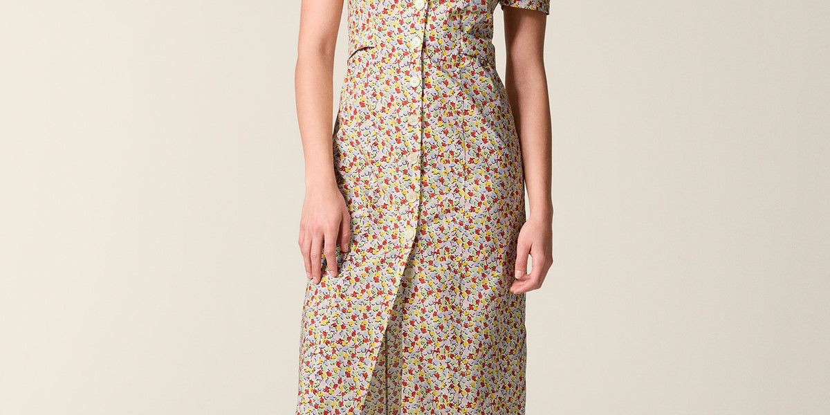 Robe midi en popeline de coton imprimée | Rouje