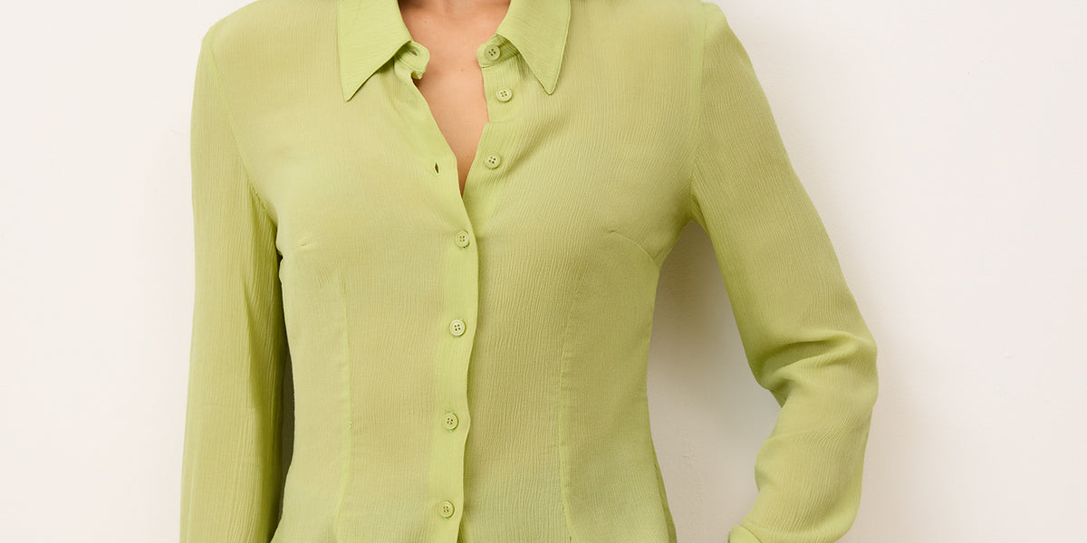 Palmyra shirt in green crinkle mousseline | Rouje