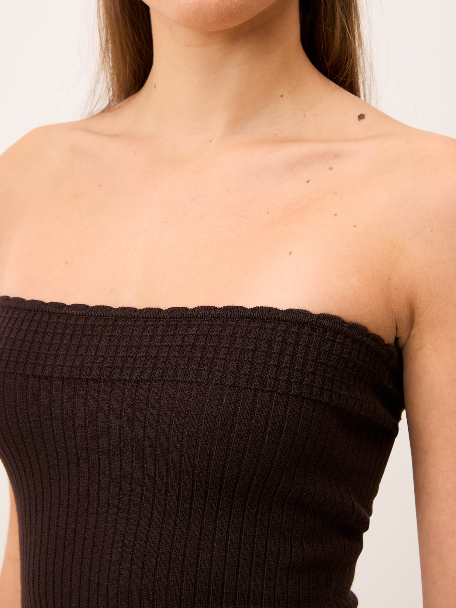 Brown ribbed knit bustier top – Portia | Rouje