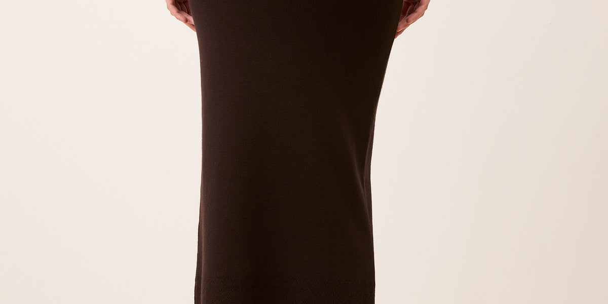 Brown ribbed knit midi tube skirt – Merek | Rouje