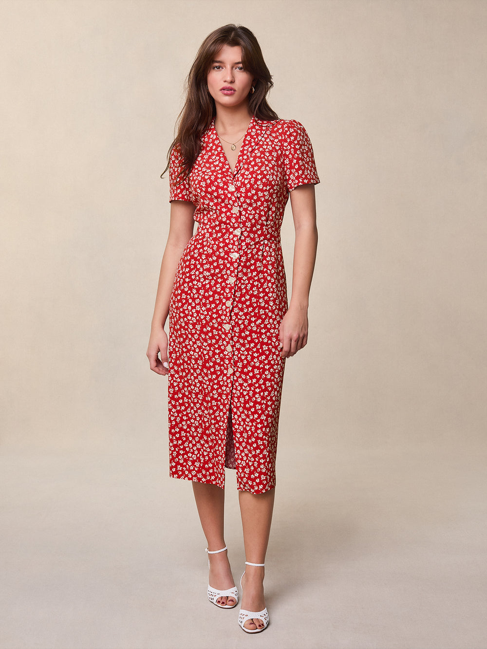 Robe midi boutonnée à manches courtes | Rouje