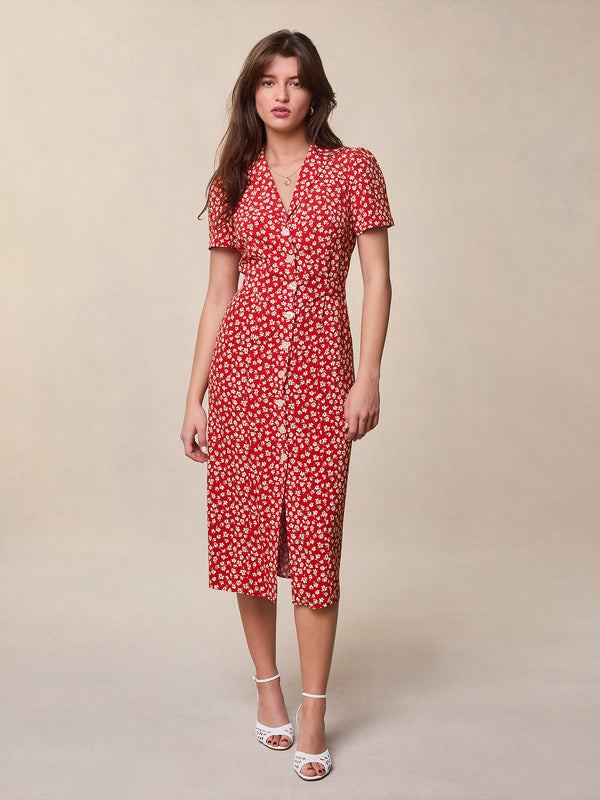 Robe midi boutonnée à manches courtes | Rouje