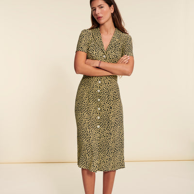 Upcycled navy midi dress with a shirt collar | Rouje